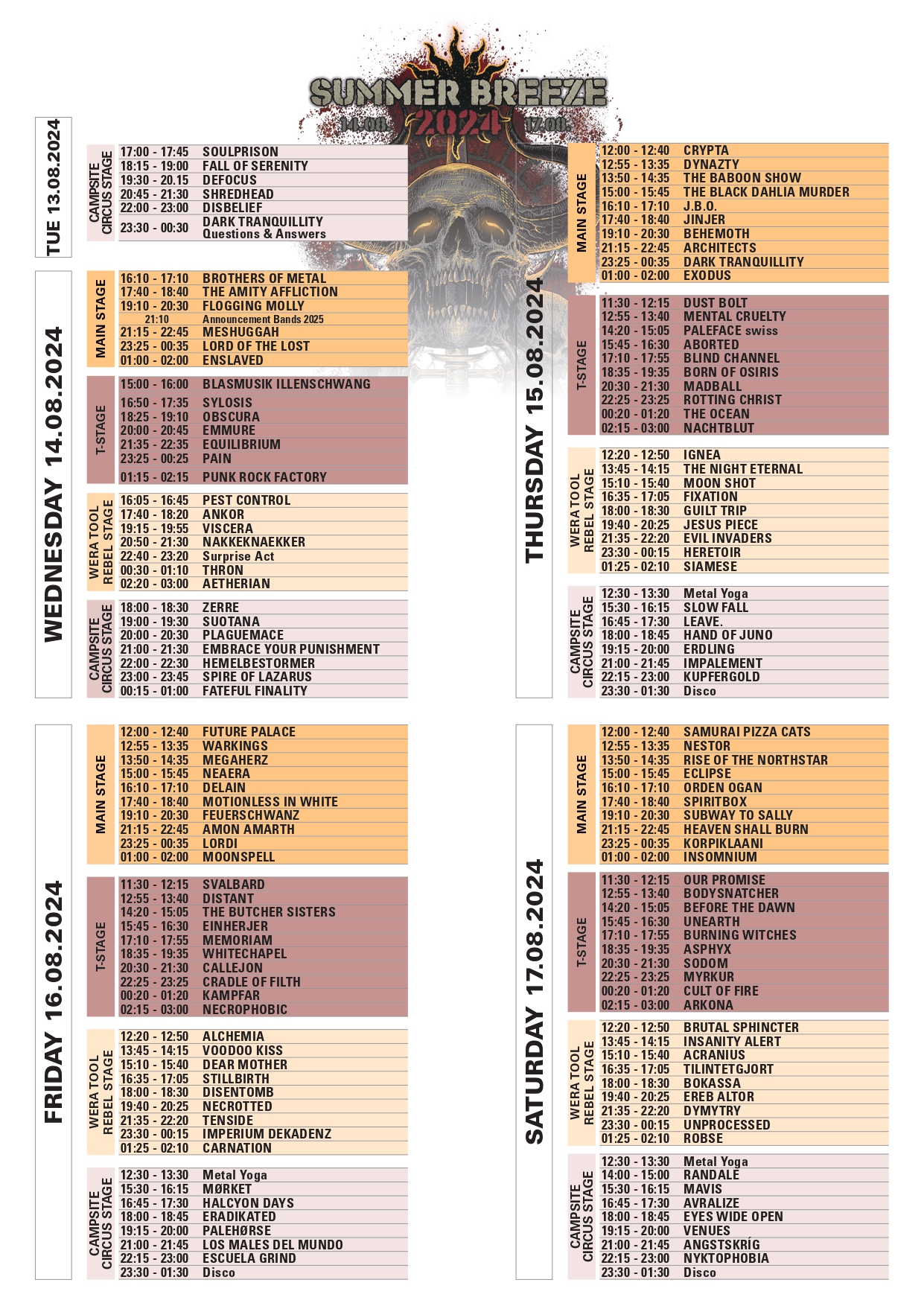 Summer Breeze 2024 - Running Order | Concerts-Metal